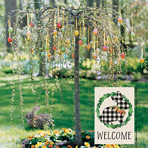 PANDICORN Easter Garden Flag 12x18 Inch Double Sided, Spring Easter Black Buffalo Plaid Check Bunny Decorations, Small Vertical Welcome Holiday Decor for Outdoor Yard Garden