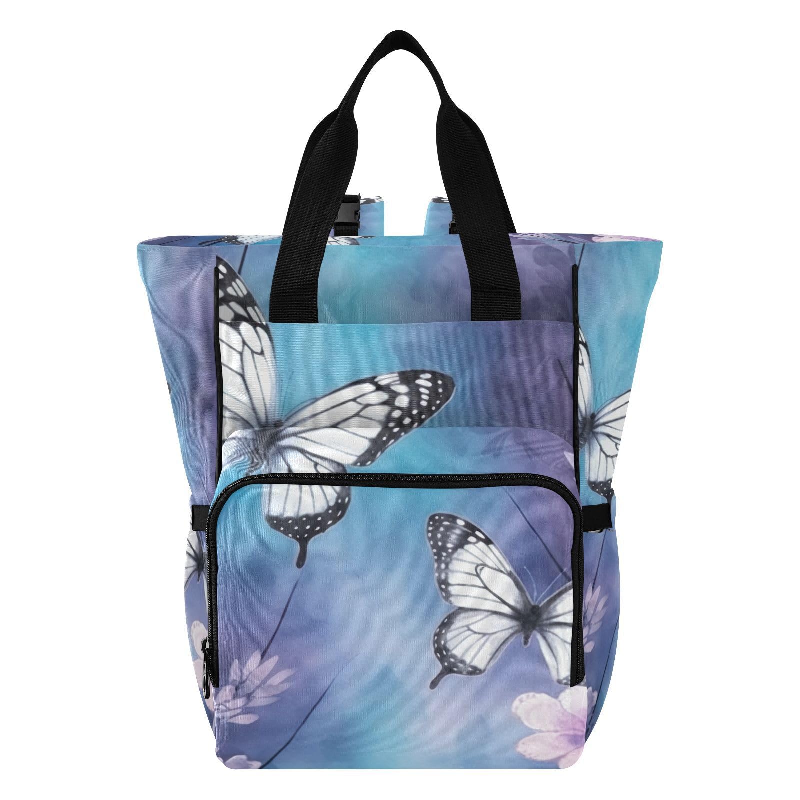 xigua Butterflies Painted Diaper Bag Backpack Multi Function Baby Changing Bags Waterproof Large Capacity Travel Back Pack for Mom Dad