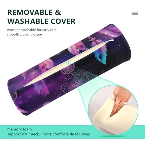 xigua Abstract Pattern Neck Roll Pillow for Neck Relief with Removable Washable Cover - Memory Foam Round Cylinder Bolster, Ergonomically Designed for Head, Neck, Back, and Legs