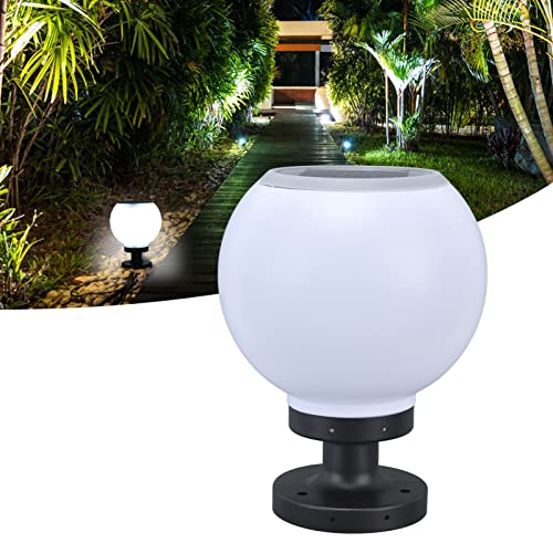 Solar Globe Column Light, Round Ball Waterproof Solar Outdoor Column Lamp Villa Fence LED Post Light Courtyard Garden Lawn Street Lights External Landscape Patio Pillar Lighting Fixture, Solar Gl