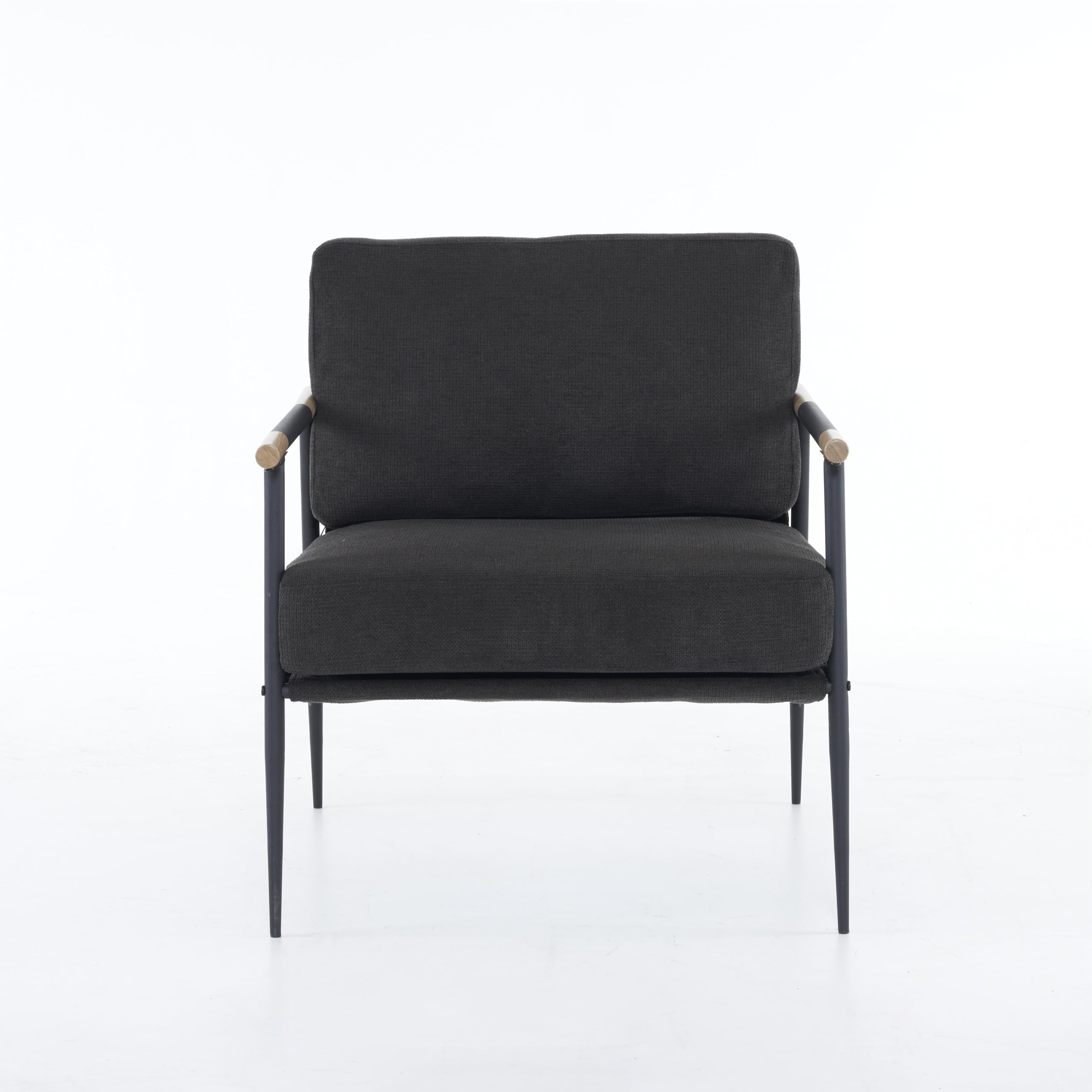 Tiophome Modern Chic Accent Metal Frame, Upholstered Chenille Living Room Chairs with Removable Seat & Back Cushion, Comfy Leisure Lounge Reading Side Armchair for Bedroom, Black, Extra Large