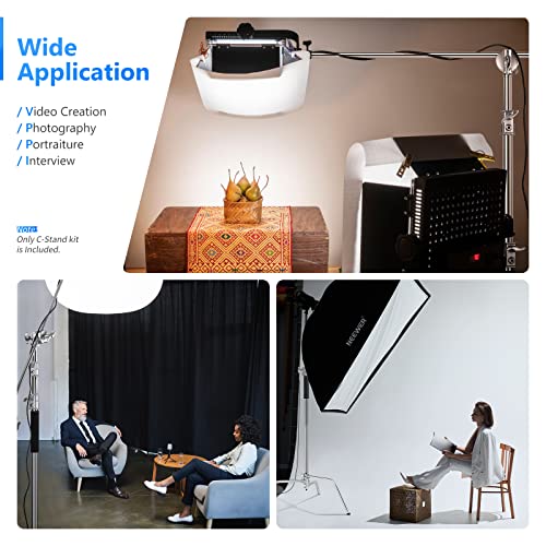 Neewer 100% Stainless Steel C-Stand (2-Pack), Pro Heavy-Duty Photography Light Stand with 4.2ft/1.28m Extension Arm, Grip Head, Turtle Base for Monolight, Softbox, Reflector, Max Height: 10.5ft/3.2m