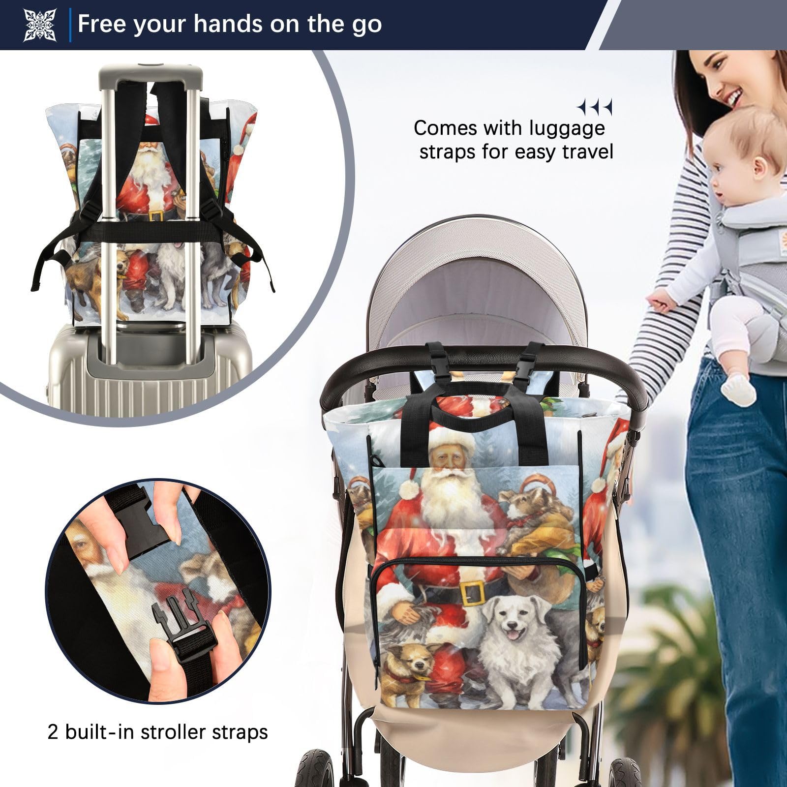 xigua Santa Claus Diaper Bag Backpack Multi Function Baby Changing Bags Waterproof Large Capacity Travel Back Pack for Mom Dad