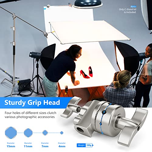 Neewer 100% Stainless Steel C-Stand (2-Pack), Pro Heavy-Duty Photography Light Stand with 4.2ft/1.28m Extension Arm, Grip Head, Turtle Base for Monolight, Softbox, Reflector, Max Height: 10.5ft/3.2m