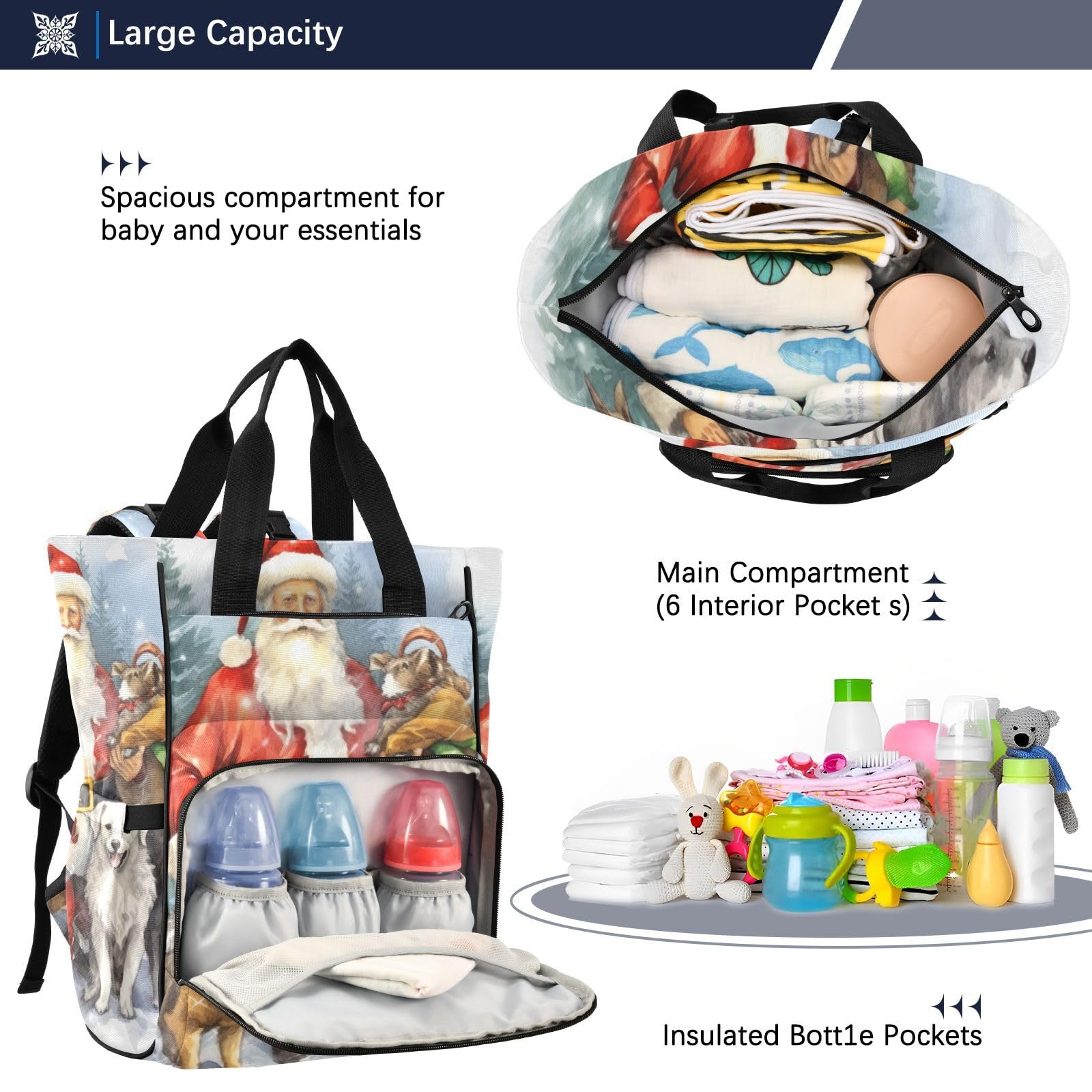 xigua Santa Claus Diaper Bag Backpack Multi Function Baby Changing Bags Waterproof Large Capacity Travel Back Pack for Mom Dad