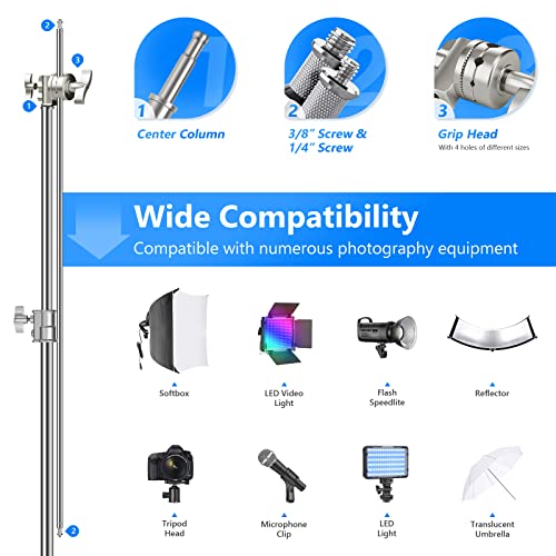 Neewer 100% Stainless Steel C-Stand (2-Pack), Pro Heavy-Duty Photography Light Stand with 4.2ft/1.28m Extension Arm, Grip Head, Turtle Base for Monolight, Softbox, Reflector, Max Height: 10.5ft/3.2m