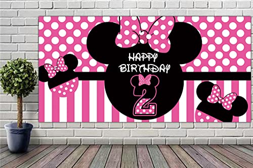 Minnie 2nd Birthday Backdrop, Minnie 2nd Birthday Banner Party Supplies, Minnie 2nd Birthday Decorations, Second Birthday Photography Background (6.6 x 3.3 ft)