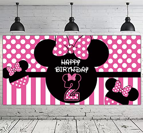 Minnie 2nd Birthday Backdrop, Minnie 2nd Birthday Banner Party Supplies, Minnie 2nd Birthday Decorations, Second Birthday Photography Background (6.6 x 3.3 ft)