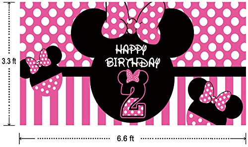 Minnie 2nd Birthday Backdrop, Minnie 2nd Birthday Banner Party Supplies, Minnie 2nd Birthday Decorations, Second Birthday Photography Background (6.6 x 3.3 ft)