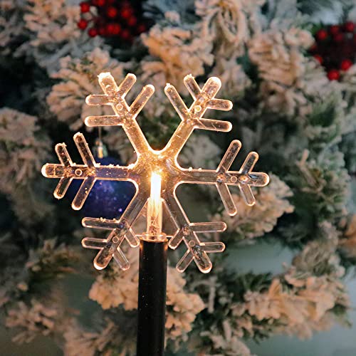 Yemaxi Christmas Led Landscape Pathway Lights Battery Operated with Timer Function Waterproof for Outdoor Patio Porch Lawn Garden Yard Decoration Warm White 5 Pack (Snowflakes)