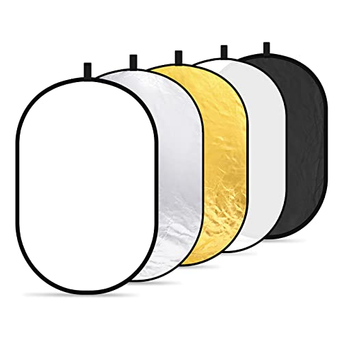 Neewer 5 in 1 Portable Round Collapsible Multi Disc Photography Lighting Reflector 24x36 inches/60x90centimeters with Carrying Case for Photo Studio Shooting