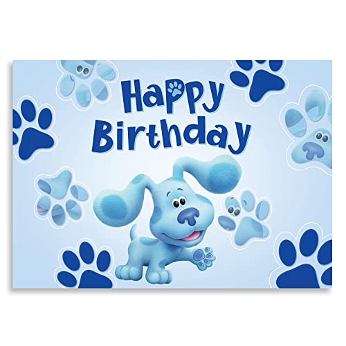 Seasonwood 7x5ft Happy Birthday Blues Dog Backdrop for Boys Birthday Party Photography Background Baby Kids Bday Blue Pet Paw Banner Decorations Cake Table Photo Booth Props
