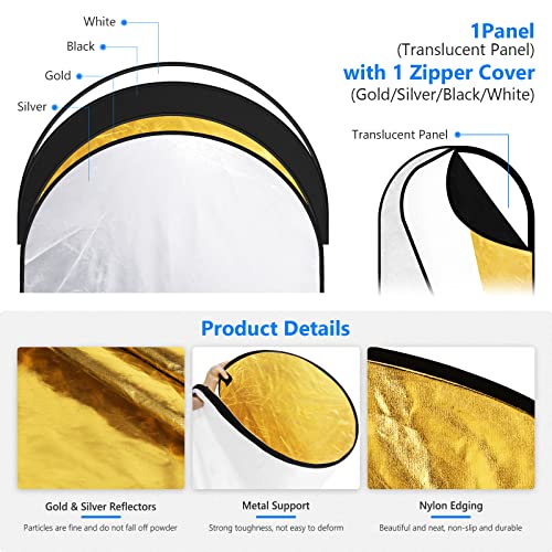 Neewer 5 in 1 Portable Round Collapsible Multi Disc Photography Lighting Reflector 24x36 inches/60x90centimeters with Carrying Case for Photo Studio Shooting
