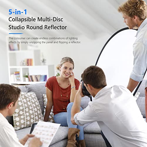 Neewer 5 in 1 Portable Round Collapsible Multi Disc Photography Lighting Reflector 24x36 inches/60x90centimeters with Carrying Case for Photo Studio Shooting