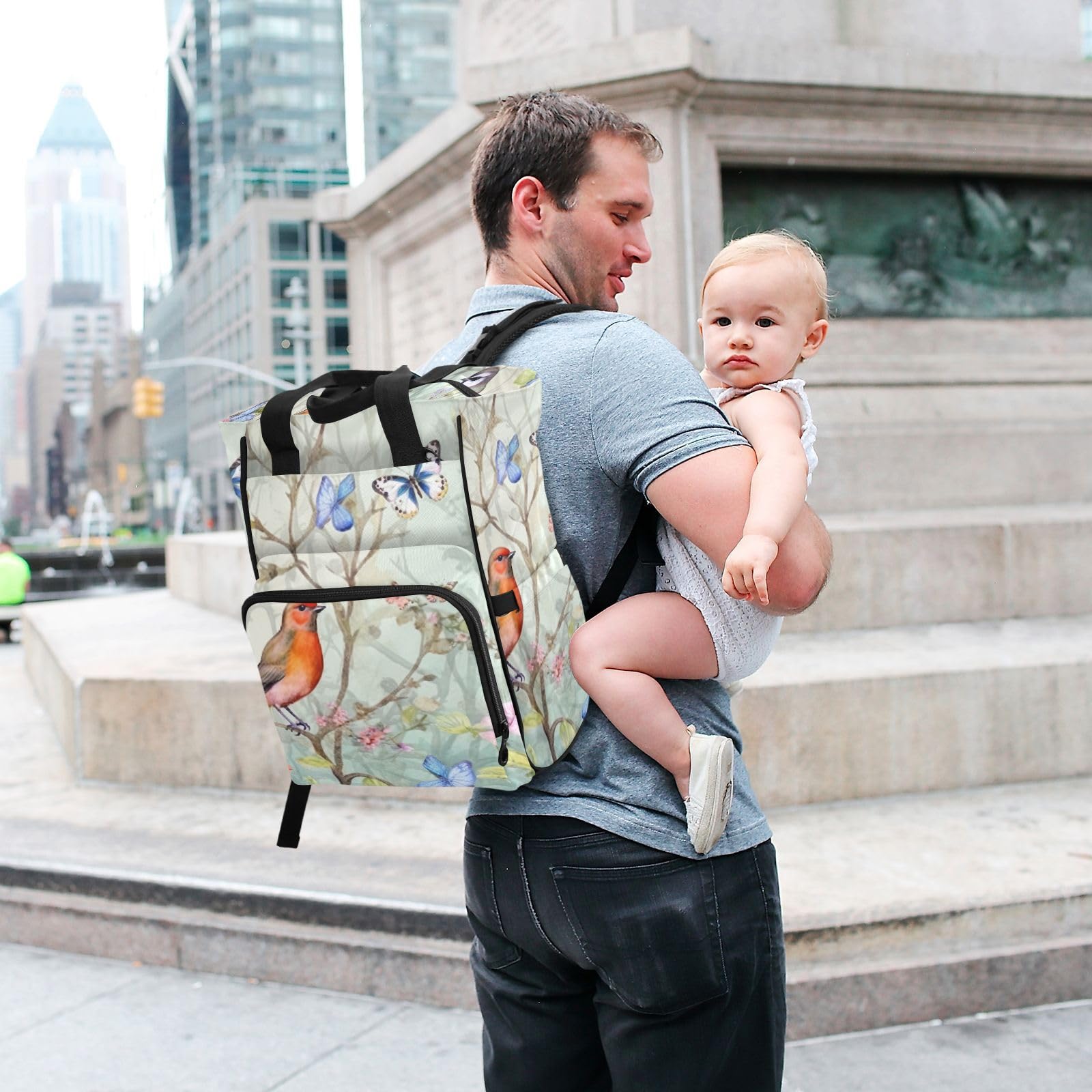 xigua Romantic Pretty Birds Diaper Bag Backpack Multi Function Baby Changing Bags Waterproof Large Capacity Travel Back Pack for Mom Dad