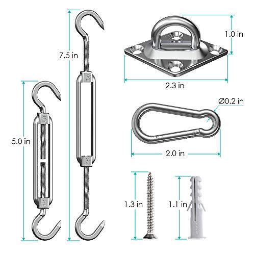 Sun Shade Sail Hardware Kit 5 Inch for Triangle Rectangle Outdoor Sun Shade Sails Installation in Patio Lawn and Garden, Anti-Rust Stainless Steel Sail Shade Hardware Kit of Heavy Duty (40Pcs)