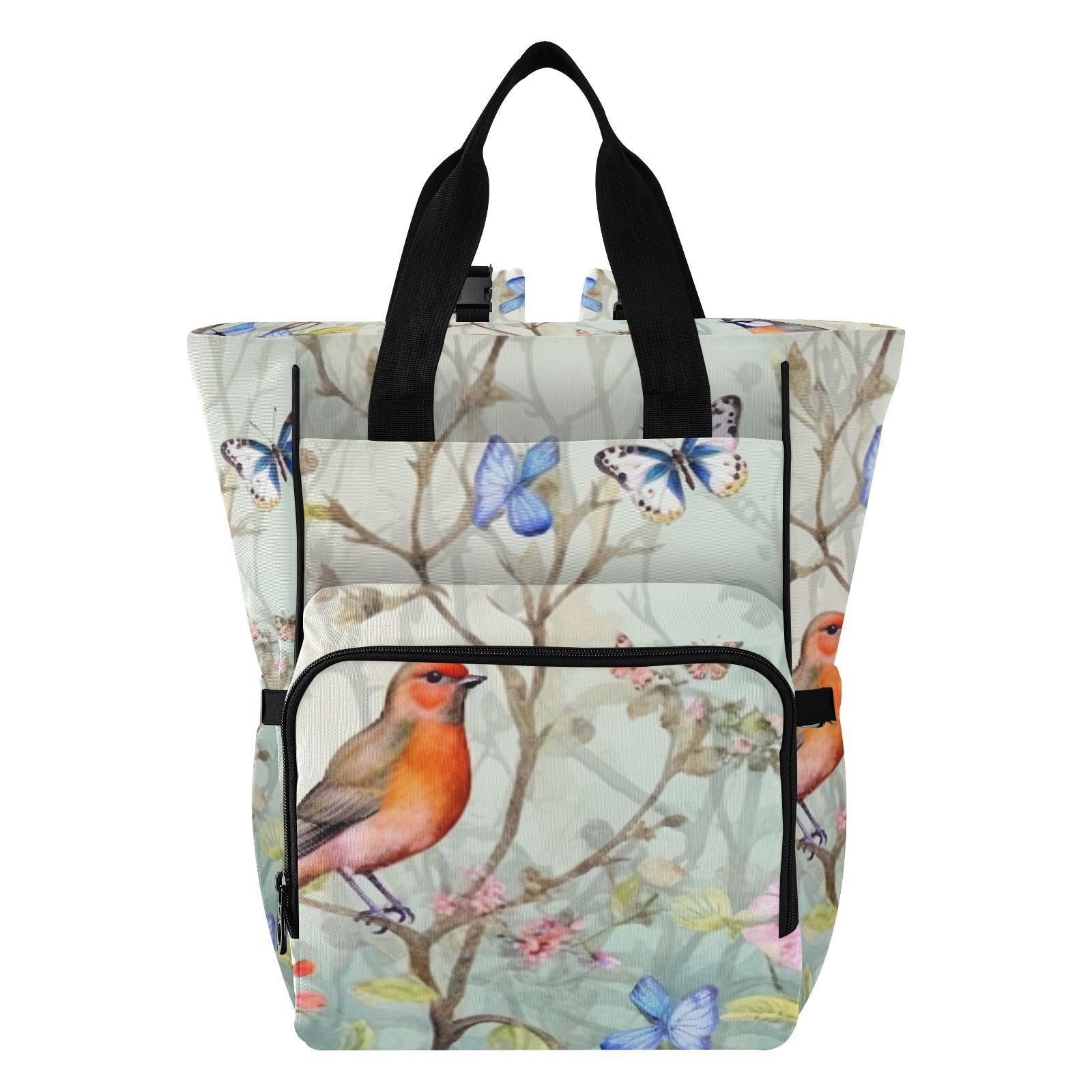 xigua Romantic Pretty Birds Diaper Bag Backpack Multi Function Baby Changing Bags Waterproof Large Capacity Travel Back Pack for Mom Dad
