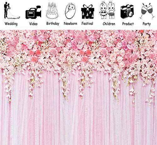 FiVan 7x5ft Pink Flower Backdrop Dessert Table Photo Booth Baby Shower Birthday Photography Background Floral Curtain DesignD-9354