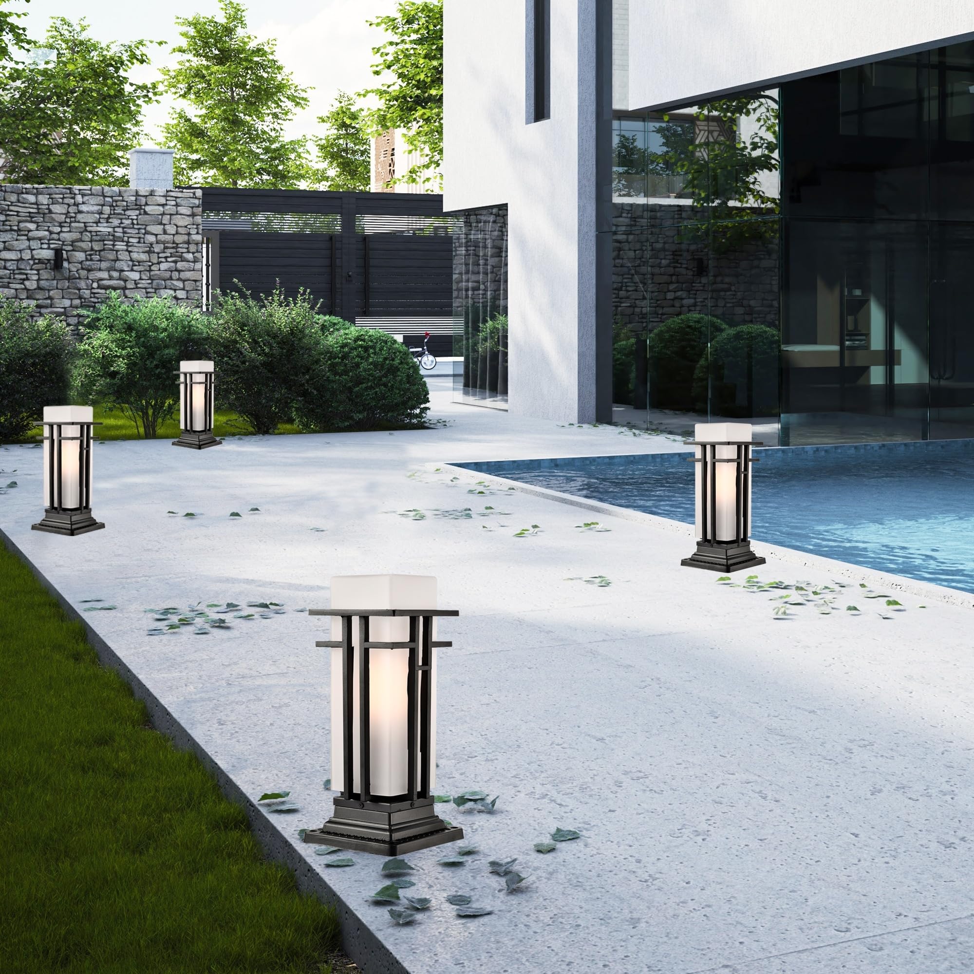 Black Outdoor Pier Mounted Light Fixture Waterproof Post Lamp Glass Dimmable