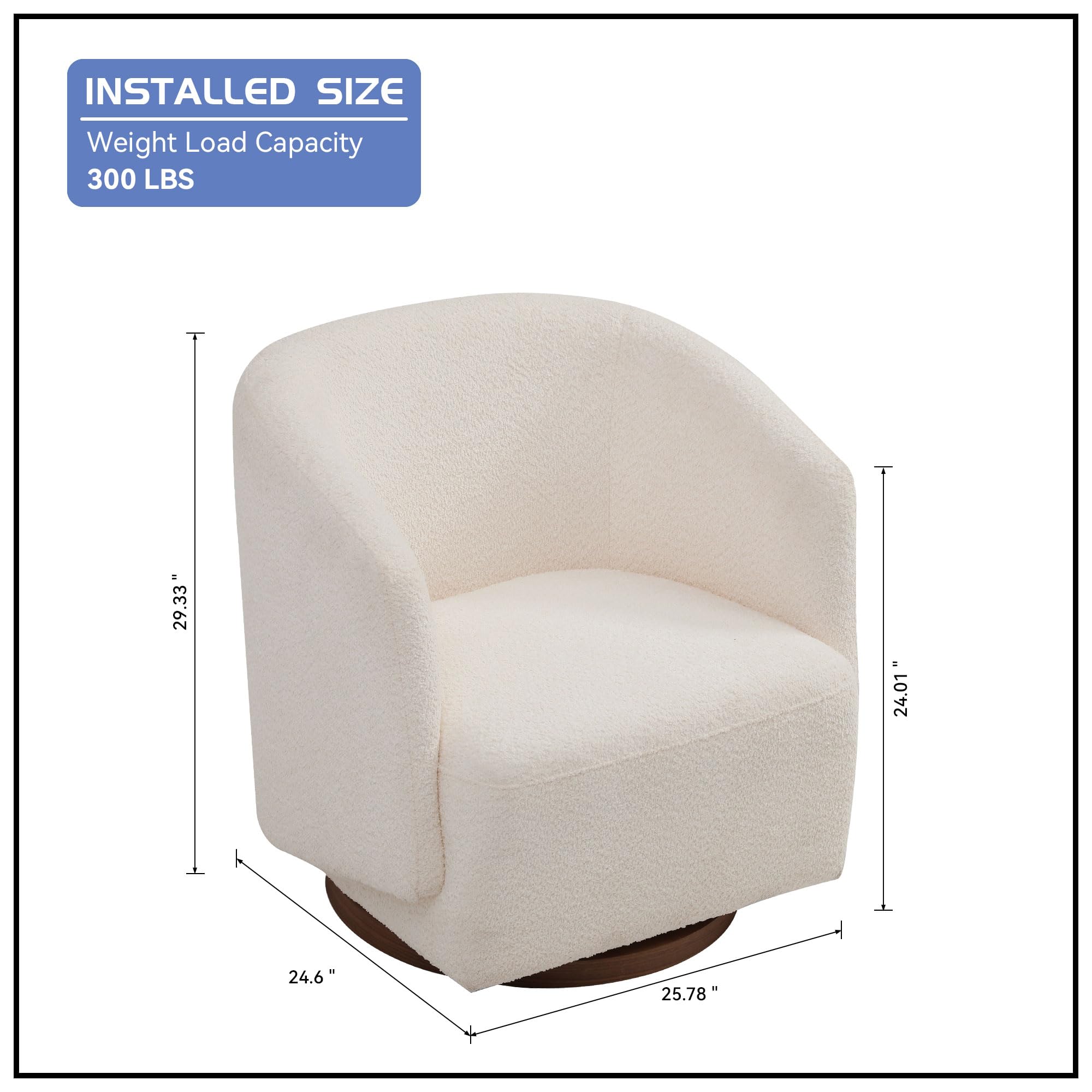 LyuHome 29.53" Modern Curved Sofa Couch, Round Swivel Accent Sofa Chair Upholstered Small Cream Couch Boucle Chair for Living Room Bedroom Apartment (Beige)