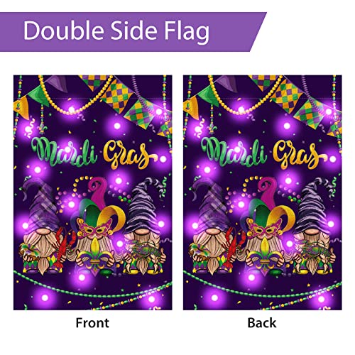 Mardi Gras Garden Flag Vertical Double Sided,Mardi Gras Decorations Masquerade Gnomes Holiday Party Yard Outdoor Decorative Classic Design House Flag Banner for Yard Lawn, 18 X 12 Inch (Style 2)