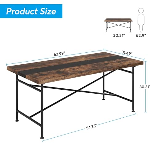 6ft Conference Table Modern Rectangular Meeting Seminar Brown Industrial Vintage Iron MDF Modular