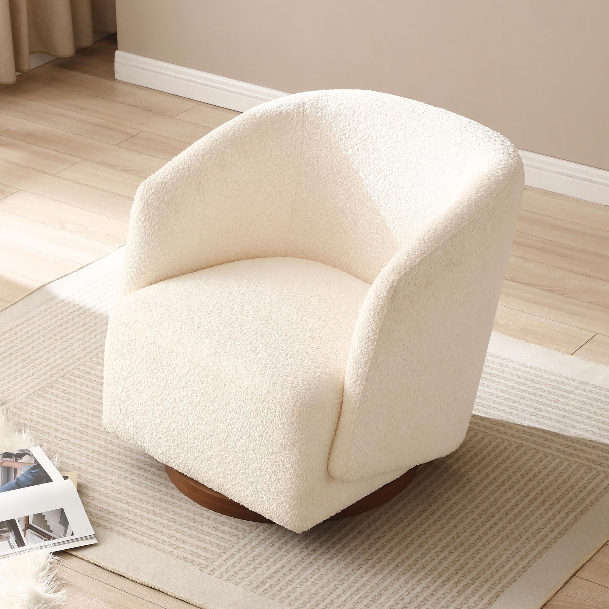 LyuHome 29.53" Modern Curved Sofa Couch, Round Swivel Accent Sofa Chair Upholstered Small Cream Couch Boucle Chair for Living Room Bedroom Apartment (Beige)