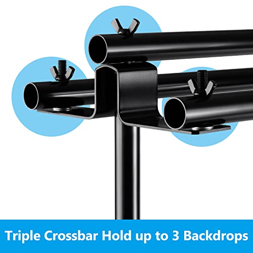 SLOW DOLPHIN Photo Video Studio Triple Crossbar 10 (W) x 8.5 (H) ft Adjustable Photography Backdrop Background Support Stands, with Mounting Bracket and 6 Pcs Spring Clamp, Carry Bag