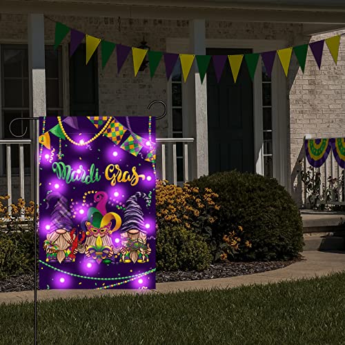 Mardi Gras Garden Flag Vertical Double Sided,Mardi Gras Decorations Masquerade Gnomes Holiday Party Yard Outdoor Decorative Classic Design House Flag Banner for Yard Lawn, 18 X 12 Inch (Style 2)
