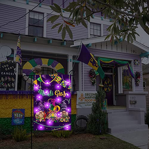 Mardi Gras Garden Flag Vertical Double Sided,Mardi Gras Decorations Masquerade Gnomes Holiday Party Yard Outdoor Decorative Classic Design House Flag Banner for Yard Lawn, 18 X 12 Inch (Style 2)