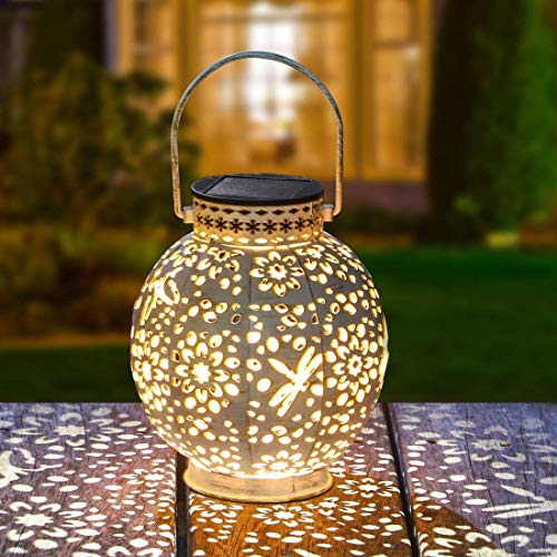 Solar Lantern Outdoor Hanging Lights Waterproof Metal LED Decorative Lights with Shadow Casting for Patio Garden Yard Tabletop