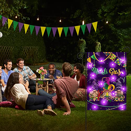 Mardi Gras Garden Flag Vertical Double Sided,Mardi Gras Decorations Masquerade Gnomes Holiday Party Yard Outdoor Decorative Classic Design House Flag Banner for Yard Lawn, 18 X 12 Inch (Style 2)