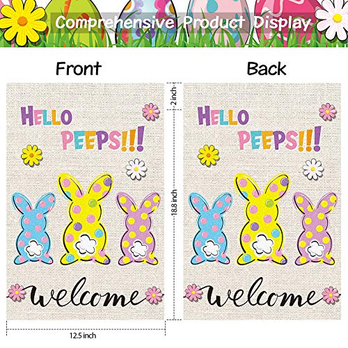 Tatuo 2 Pieces Happy Easter Bunny Gnome Garden Flag Double Sided Easter Bunny Vertical Burlap House Flags Spring Yard Outdoor Decoration Supplies, 18 x 12 Inch
