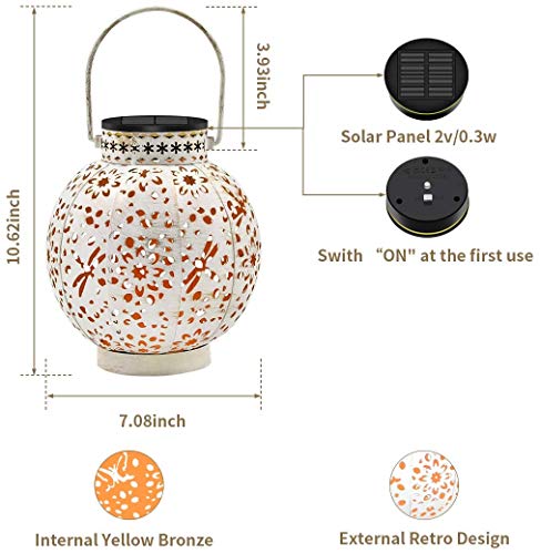 Solar Lantern Outdoor Hanging Lights Waterproof Metal LED Decorative Lights with Shadow Casting for Patio Garden Yard Tabletop