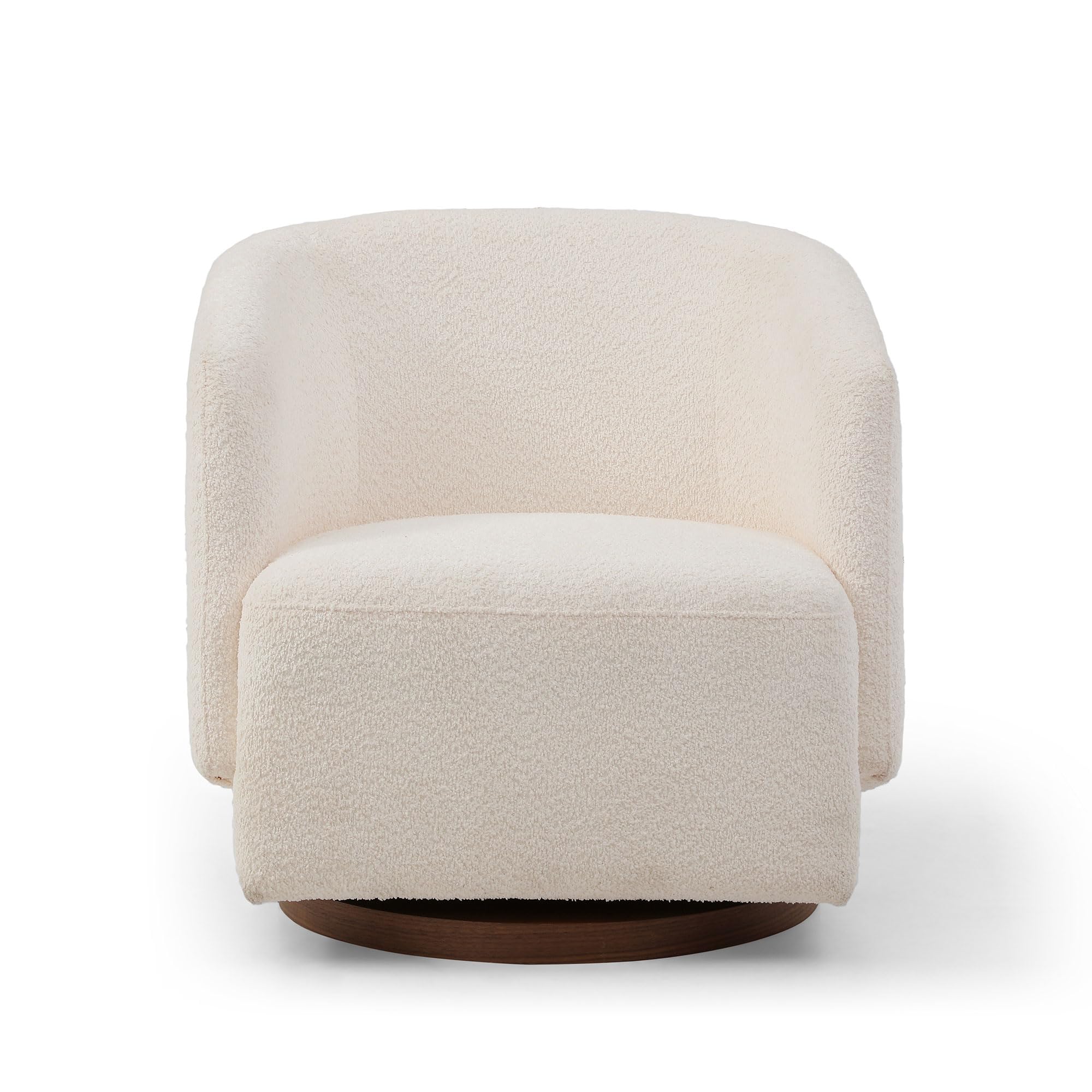 LyuHome 29.53" Modern Curved Sofa Couch, Round Swivel Accent Sofa Chair Upholstered Small Cream Couch Boucle Chair for Living Room Bedroom Apartment (Beige)