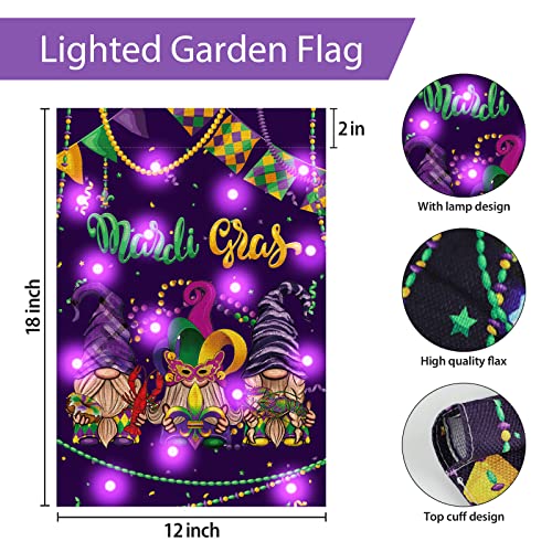 Mardi Gras Garden Flag Vertical Double Sided,Mardi Gras Decorations Masquerade Gnomes Holiday Party Yard Outdoor Decorative Classic Design House Flag Banner for Yard Lawn, 18 X 12 Inch (Style 2)