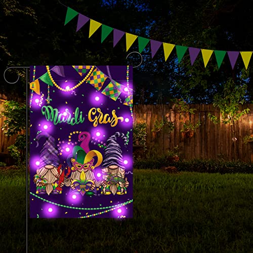 Mardi Gras Garden Flag Vertical Double Sided,Mardi Gras Decorations Masquerade Gnomes Holiday Party Yard Outdoor Decorative Classic Design House Flag Banner for Yard Lawn, 18 X 12 Inch (Style 2)