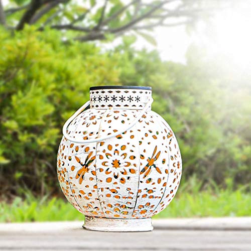 Solar Lantern Outdoor Hanging Lights Waterproof Metal LED Decorative Lights with Shadow Casting for Patio Garden Yard Tabletop