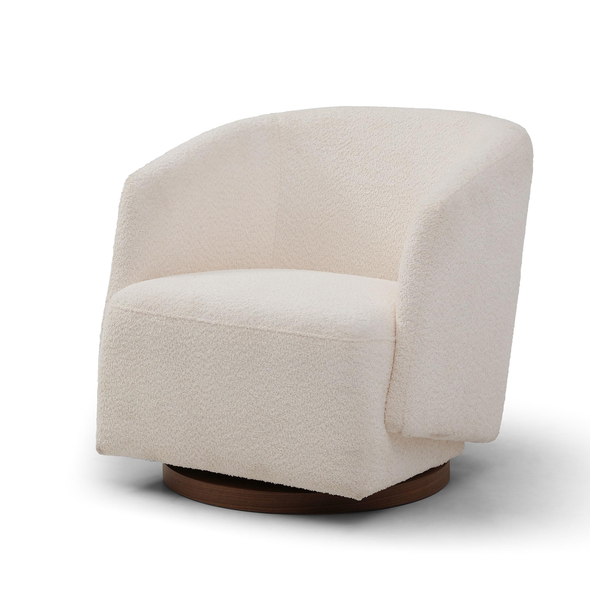 LyuHome 29.53" Modern Curved Sofa Couch, Round Swivel Accent Sofa Chair Upholstered Small Cream Couch Boucle Chair for Living Room Bedroom Apartment (Beige)