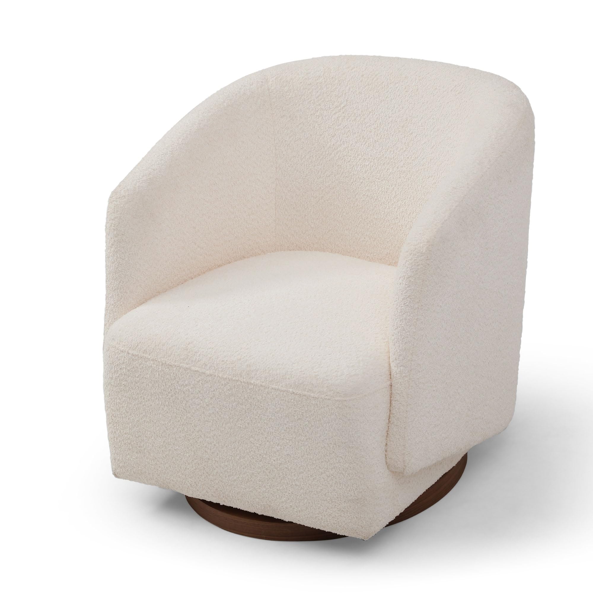 LyuHome 29.53" Modern Curved Sofa Couch, Round Swivel Accent Sofa Chair Upholstered Small Cream Couch Boucle Chair for Living Room Bedroom Apartment (Beige)