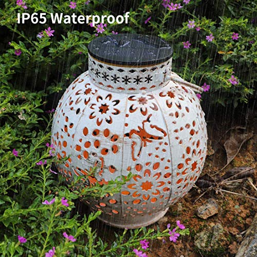 Solar Lantern Outdoor Hanging Lights Waterproof Metal LED Decorative Lights with Shadow Casting for Patio Garden Yard Tabletop