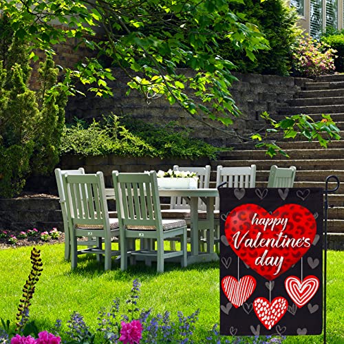 Happy Valentines Day Garden Flag , Heart Flag Burlap 12x18 Inches for Yard Outdoor Outside Hanging Decorations Vertical Flag