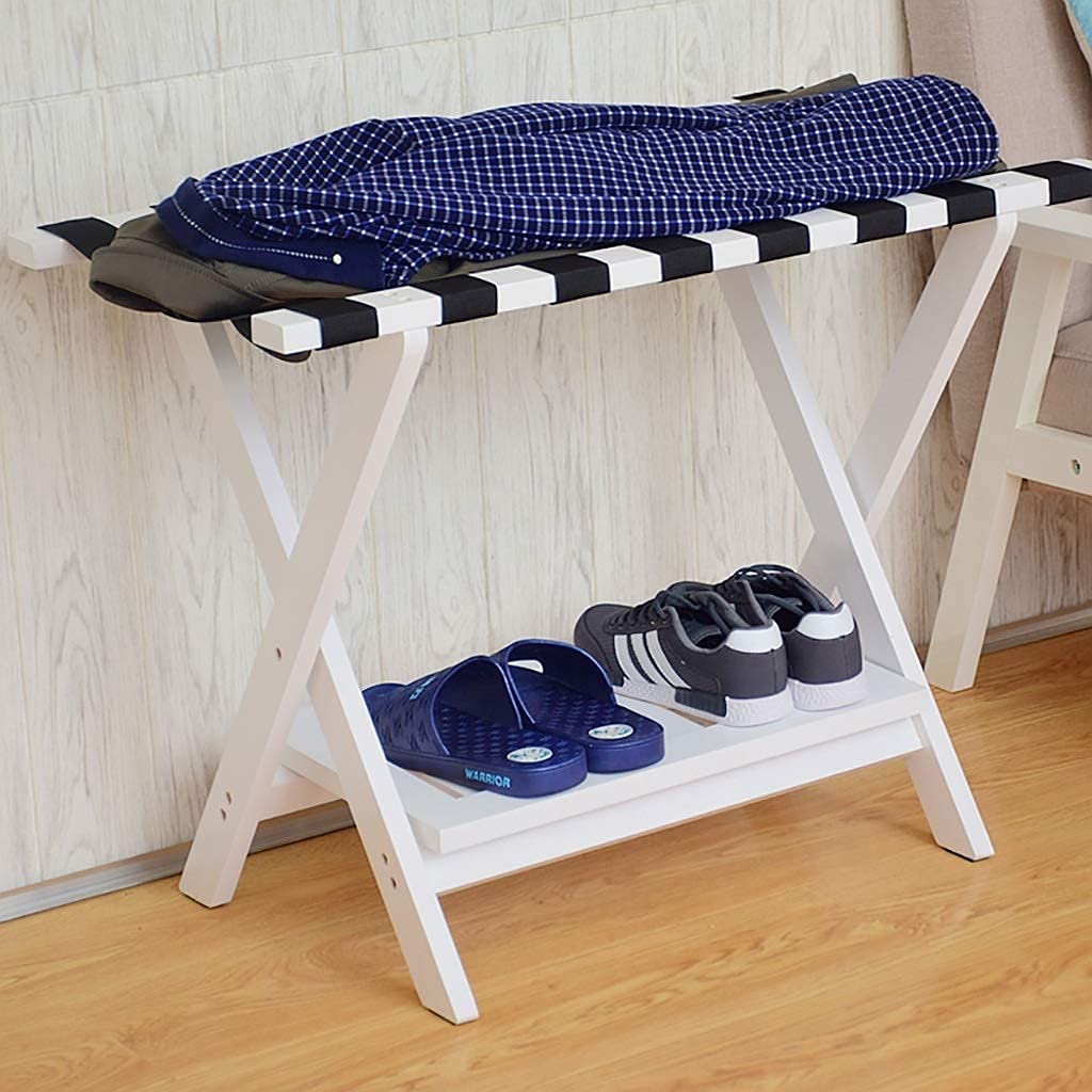 ELEdvb Luggage Rack Hotel Luggage Rack Hotel Room Foldable Solid Wood Suitcase Holder Luggage Rack Shelving Suitcase Backpack