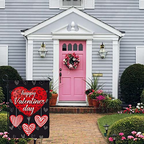 Happy Valentines Day Garden Flag , Heart Flag Burlap 12x18 Inches for Yard Outdoor Outside Hanging Decorations Vertical Flag
