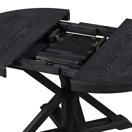 WOZNLA 5-Piece Extendale Round Dining Table Set for 4, Retro Style Wooden Kitchen Table Set with 4 Upholstered Chairs, Espresso