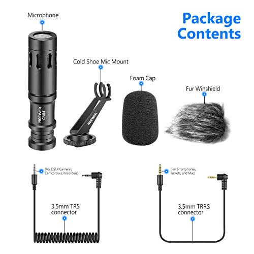Neewer CM14 Microphone for Phone, Mini On-Camera Video Microphone with Mic Mount, Windscreen, Audio Cables Compatible with iPhone/Android Phone/DSLR Camera/Camcorder (Adapter for iPhone Not Included)