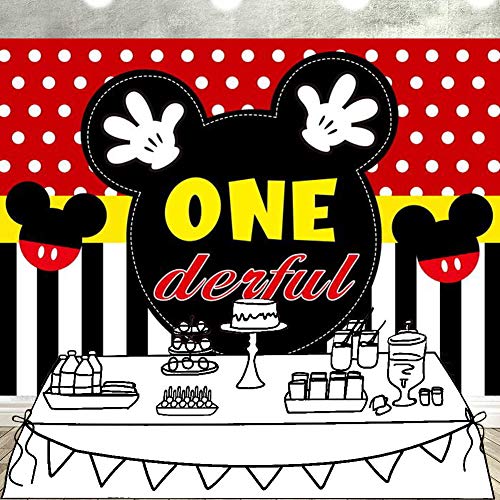 7x5 FT Mickey First Birthday Photography Backdrop Mickey Inspired Onederful Photo Background Mouse 1st Birthday Baby Shower Party Supplies Photo Studio Props Decorations Banners
