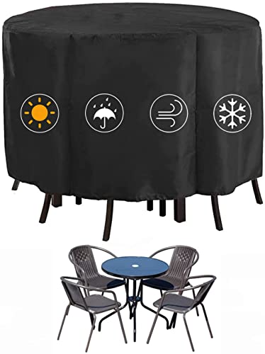 Kingling Patio Furniture Covers, 90 Inch Round Outdoor Patio Table Cover, Outdoor Furniture Cover Waterproof for Round Furniture Outdoor Bar Height Table and Chairs Set - 90''D x43''H