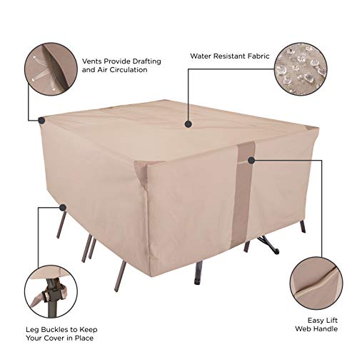 Modern Leisure 2912 Monterey Patio Table and Chairs, Furniture Set, Outdoor Cover, Rectangular/Oval (108 L x 82 D x 23 H inches) Water-Resistant, Khaki/Fossil