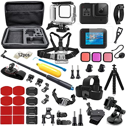BMUUPY Accessories Kit Compatible with Gopro Hero 8 Black Accessory Bundle Waterproof Housing Case Filter Protector Lens Screen Tempered Glass Head Chest Strap Bike Car Mount Set for Gopro Hero8